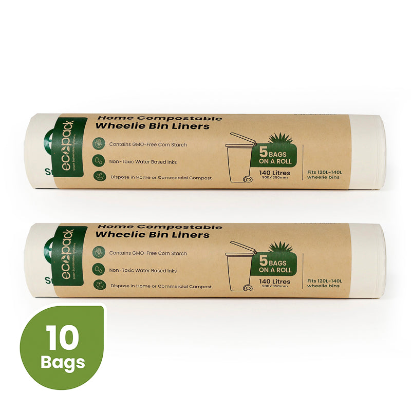Ecopack 140L Compostable Wheelie Bin Bags (2 Rolls/10 Bags)