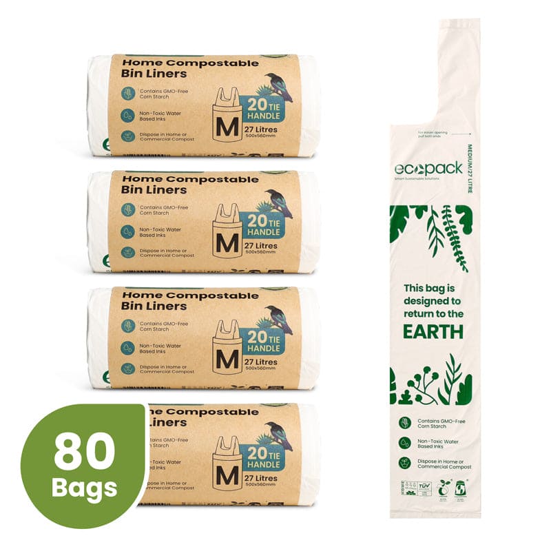 Ecopack 27L Compostable Bin Liners Bundle Medium (4 Rolls/80 Bags)