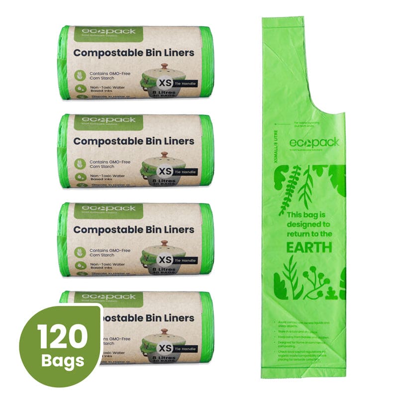 Ecopack 8L Green Compostable Bin Liners Bundle (4 Rolls/120 Bags)